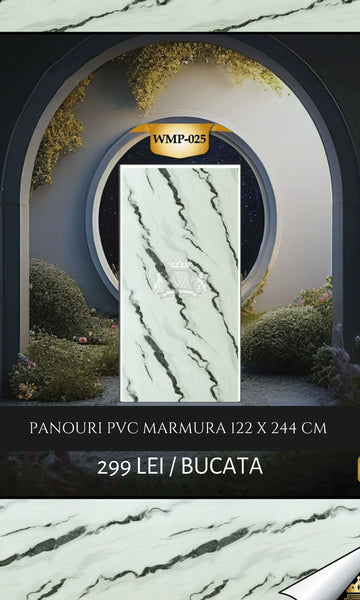 PANOURI DECORATIVE MARMURA PVC ,WHITE WMP-025 , 122 x 244 cm – q-home.ro